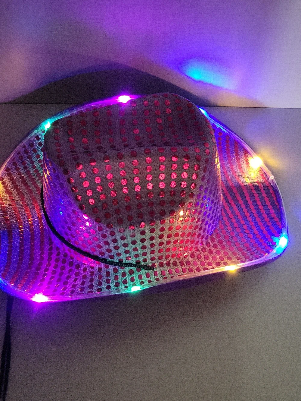 Accessories | Purple Sequin Light Up Led Flashing Cowboy Hat With ...